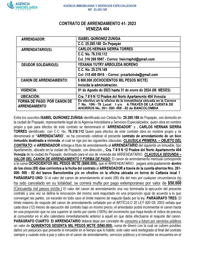 Modelo de Contrato de Arrendamiento APTO | PDF