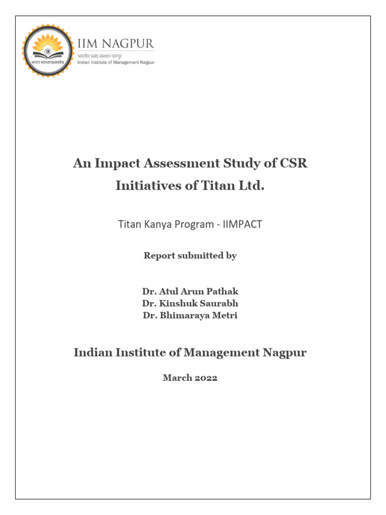 Impact Assessment Study of CSR Initiatives of Titan LTD | PDF