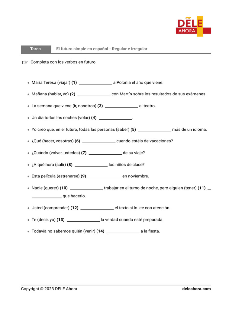 El Futuro Simple en Espanol Regular e Irregular | PDF