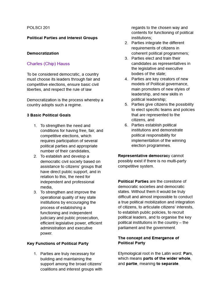 POLSC201 - Political Parties and Interest Groups | PDF | Political ...