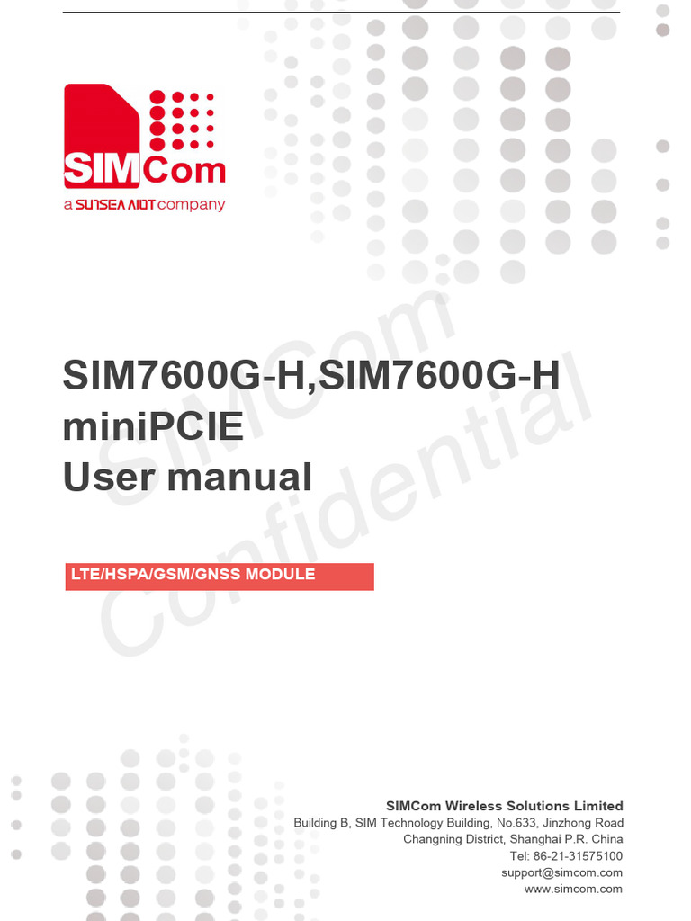 Sim7600G-H, Sim7600G-H Minipcie User Manual: Lte/Hspa/Gsm/Gnss Module ...
