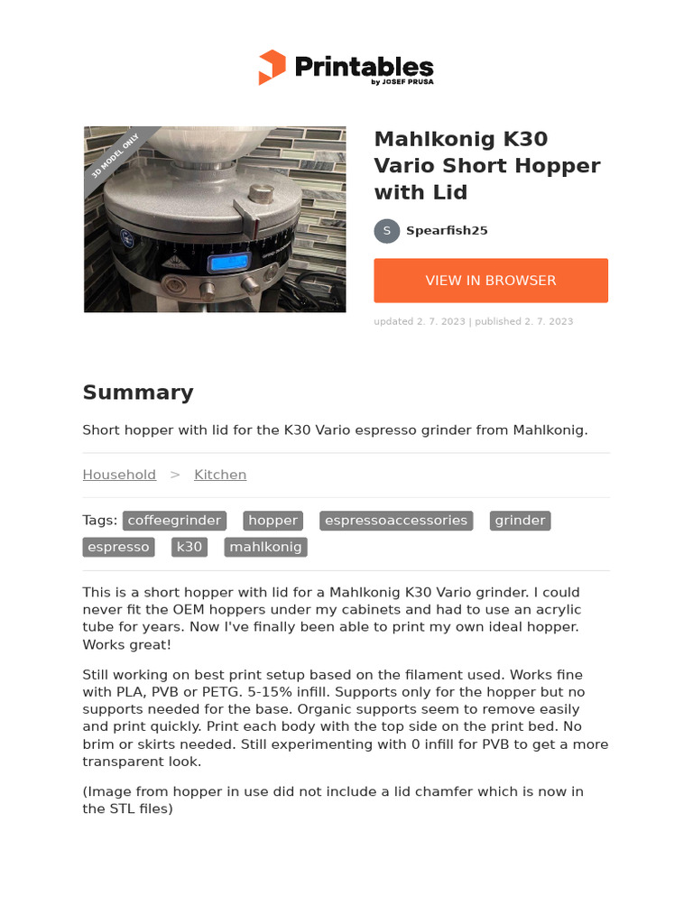 Mahlkonig k30 Vario Short Hopper With Lid | PDF