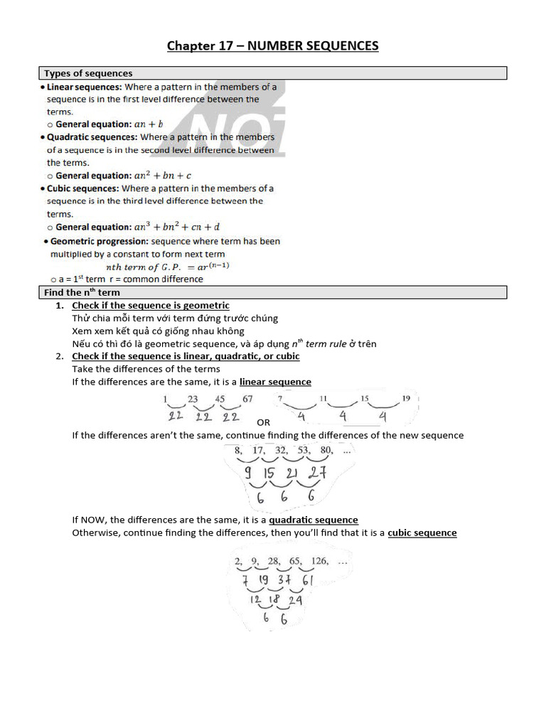 IGCSE Maths Chapter 17 - Number Sequences - Revision Booklet | PDF