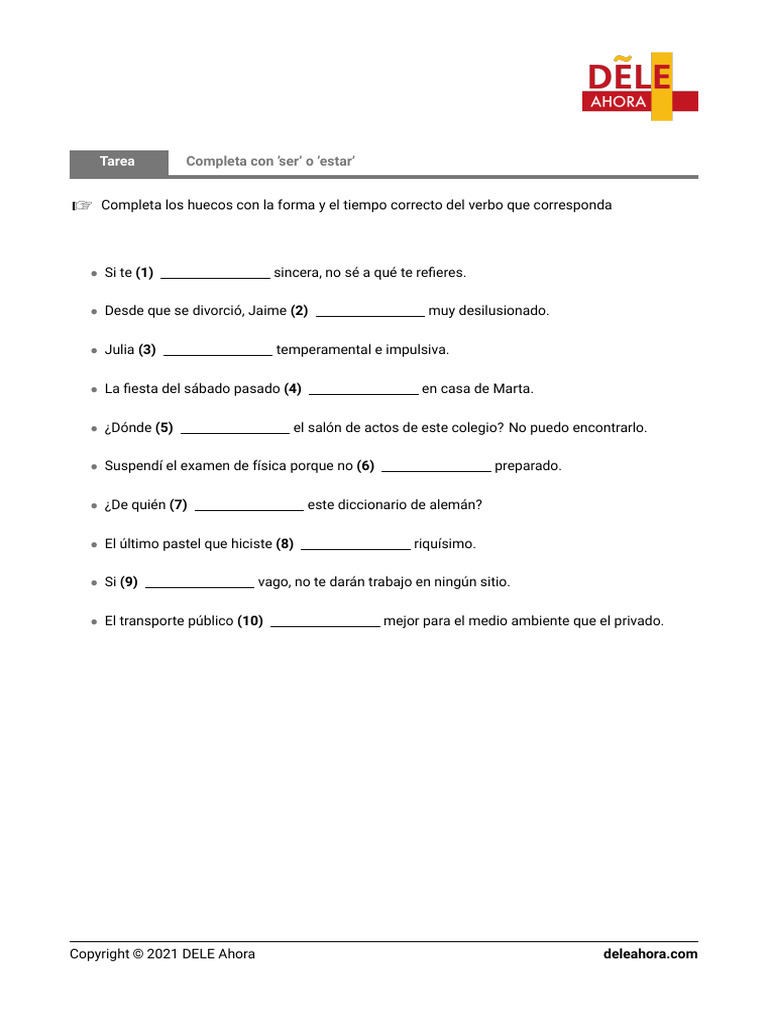 Completa Con Ser o Estar | PDF