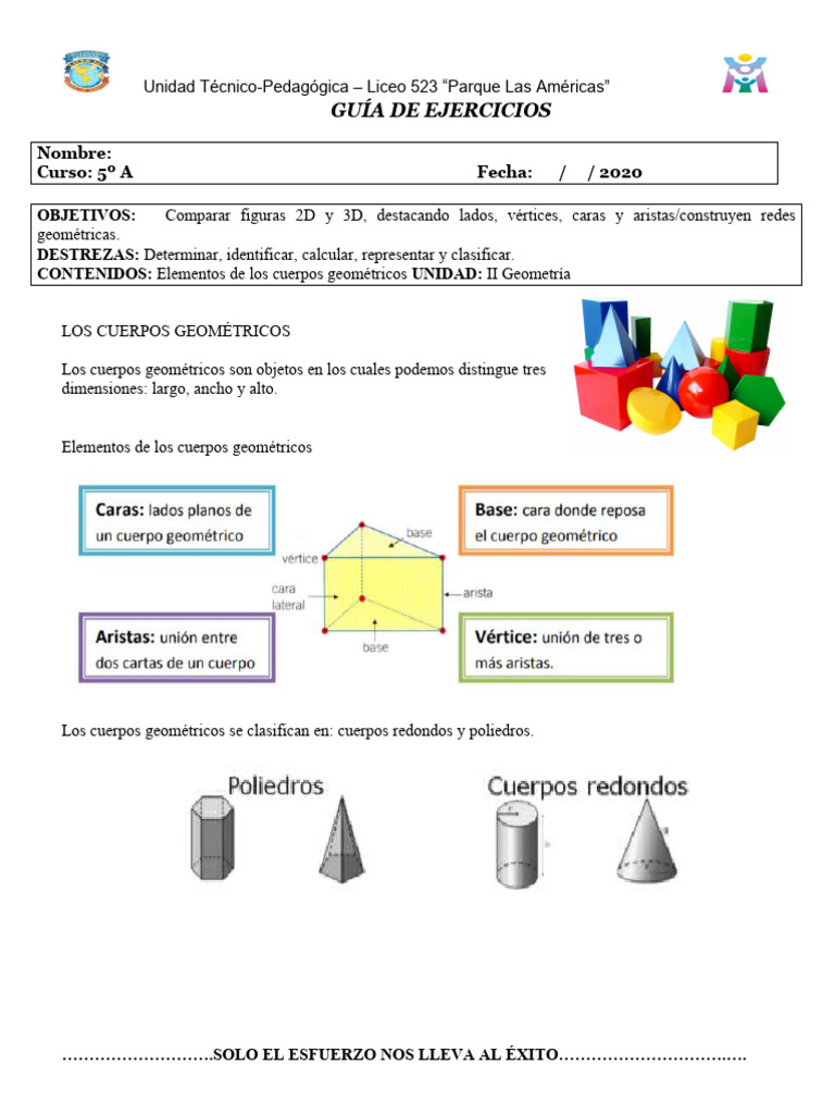 Guia Elementos de Cuerpo Geometrico 5º Básico | PDF | Geometría euclidiana | Matemáticas