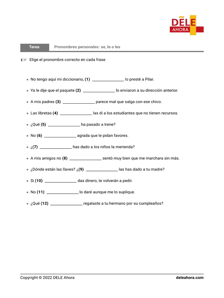 Pronombres personales: ejercicios prácticos | PDF