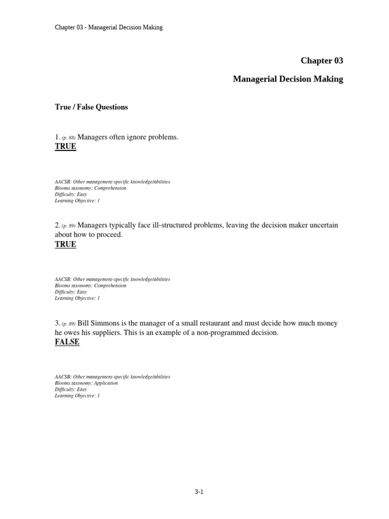 Chapter 3 MCQs | PDF | Decision Making | Knowledge