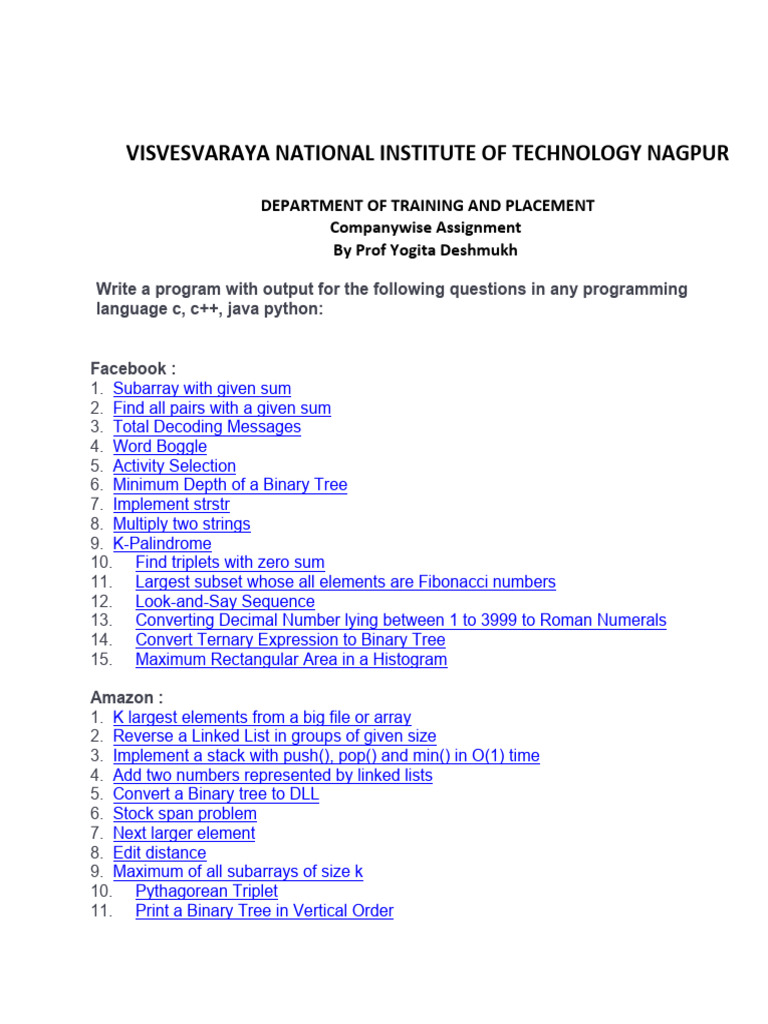 Company Wise Different Questions | PDF | Matrix (Mathematics) | String (Computer Science)