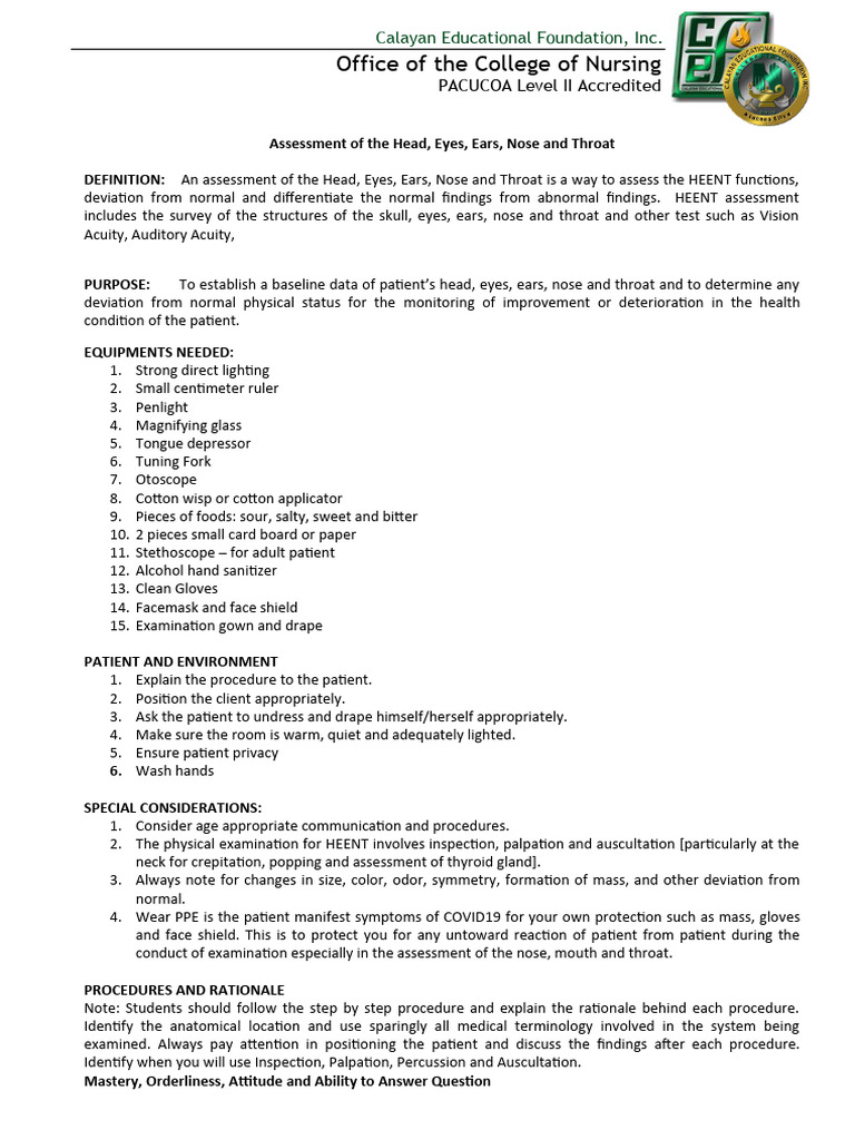 Buclb9nf9 - 3. SKL Checklist Assessment of HEENT With Rationale | PDF ...