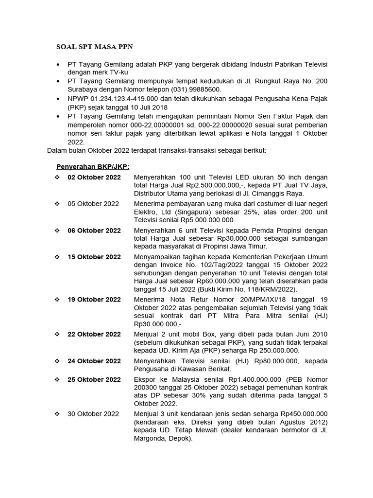 Latihan SPT Masa PPN PT Tayang Gemilang | PDF