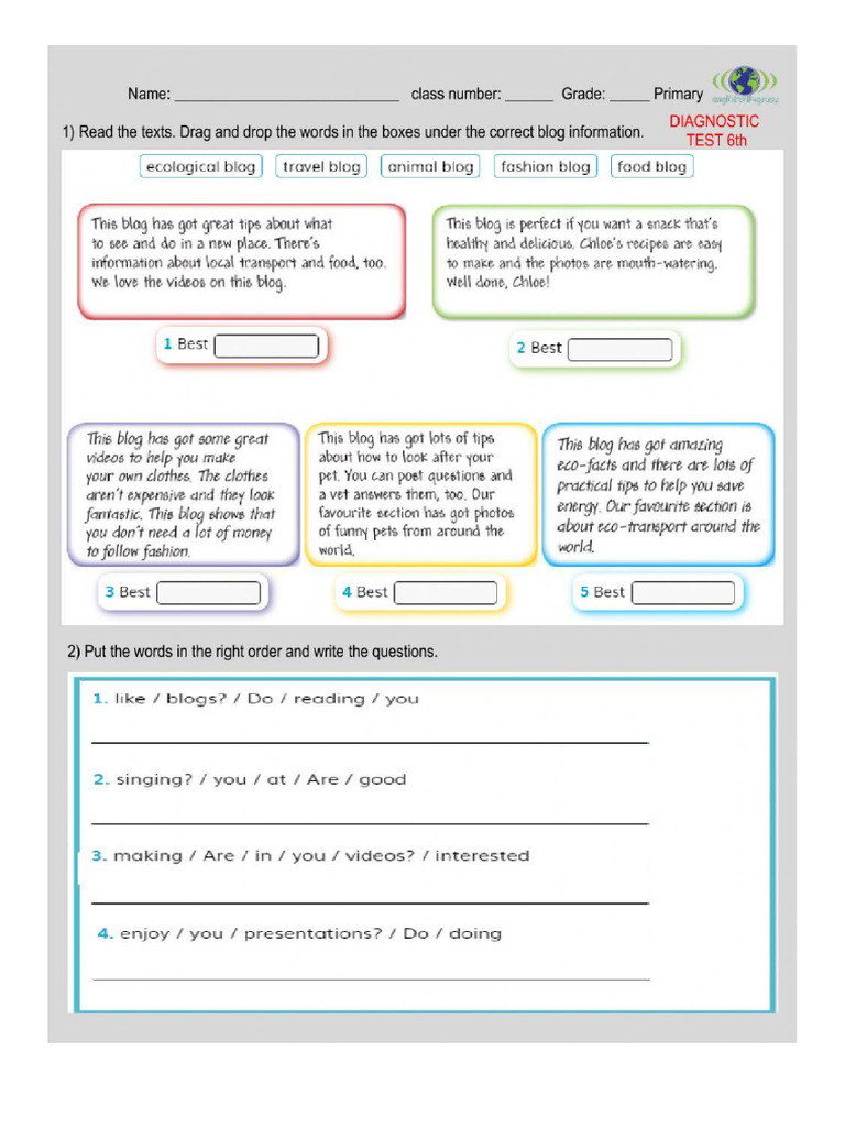 Grade 6 - Grammar Assessment | PDF