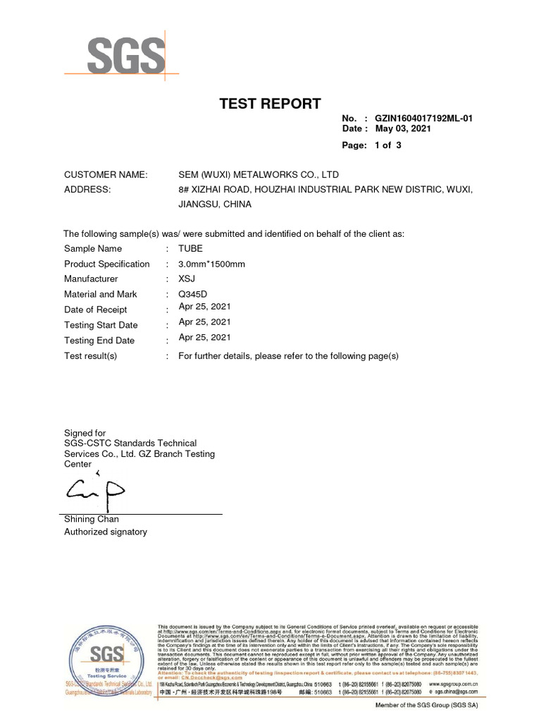Certificado de Acero Q345D-2 - Vigencia 2022 | PDF