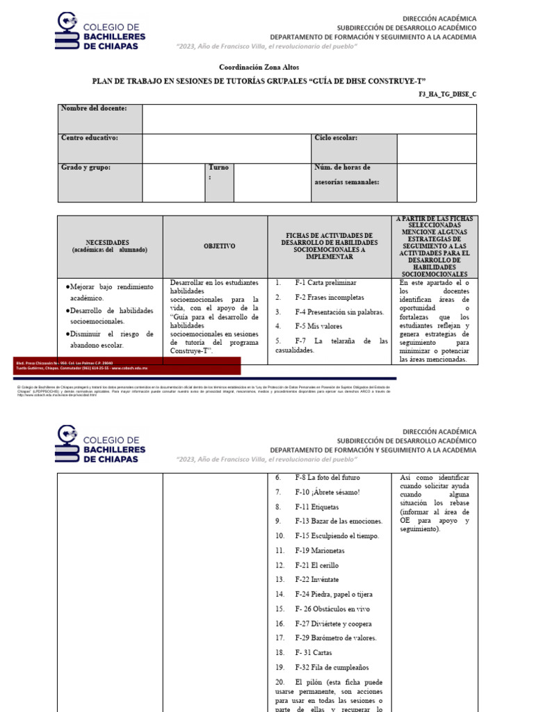 2formato-Tutorias Grupales-Sesiones Fichas Construye-Para Cubrir Horas de Asesoría-Mccems | PDF