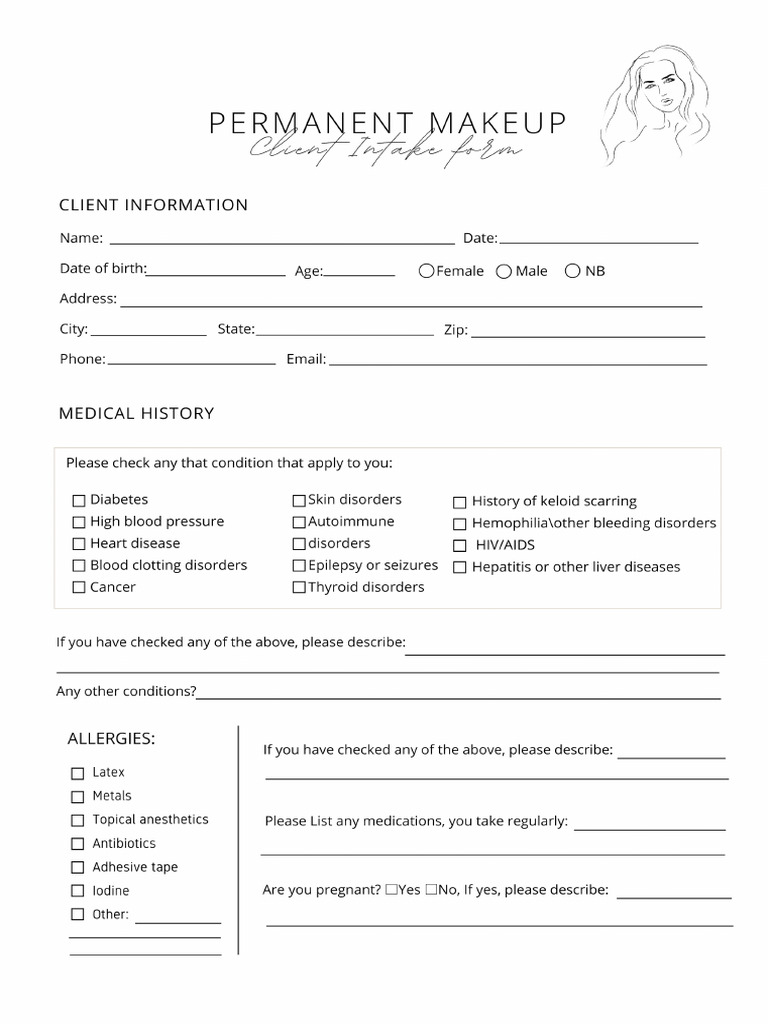 Permanent Makeup Client Intake Form (A4) | PDF
