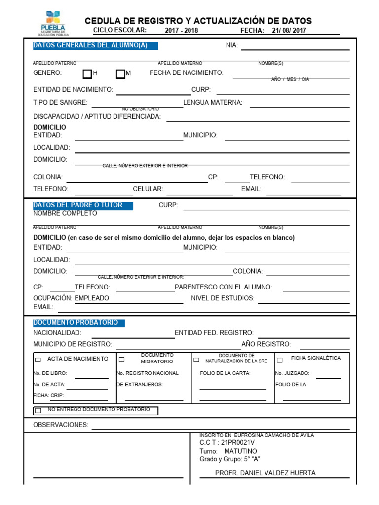 Cedula de Registro y Actualizacion de Datos | PDF Cedula de Registro y Actualizacion de Datos | PDF