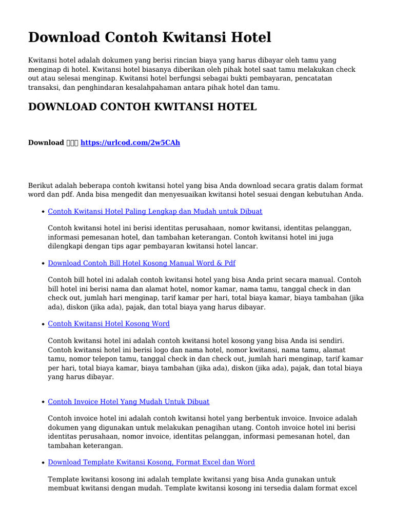 Contoh Kwitansi Hotel | PDF