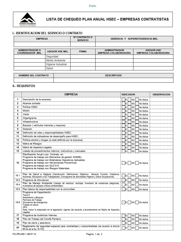 Lista de Chequeo Plan Anual HSEC | PDF | Business | Economias