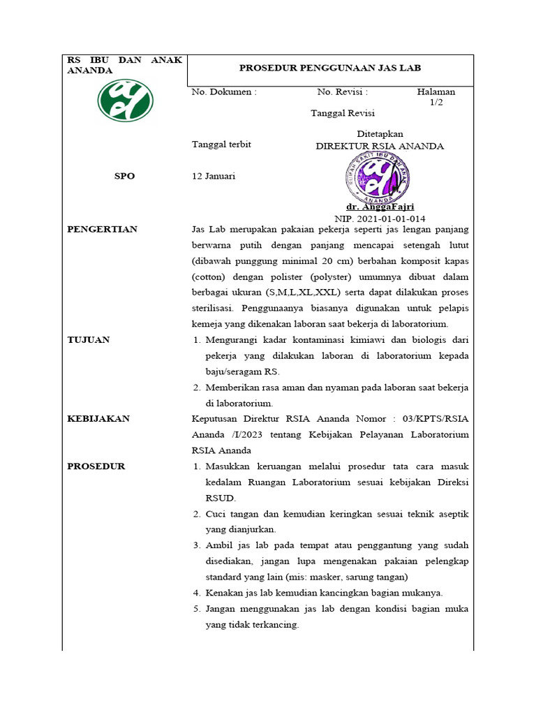 Prosedur Penggunaan Jas Laboratorium | PDF