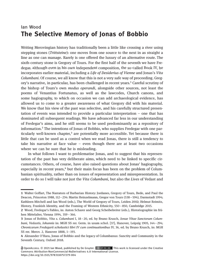 The Selective Memory of Jonas of Bobbio | PDF