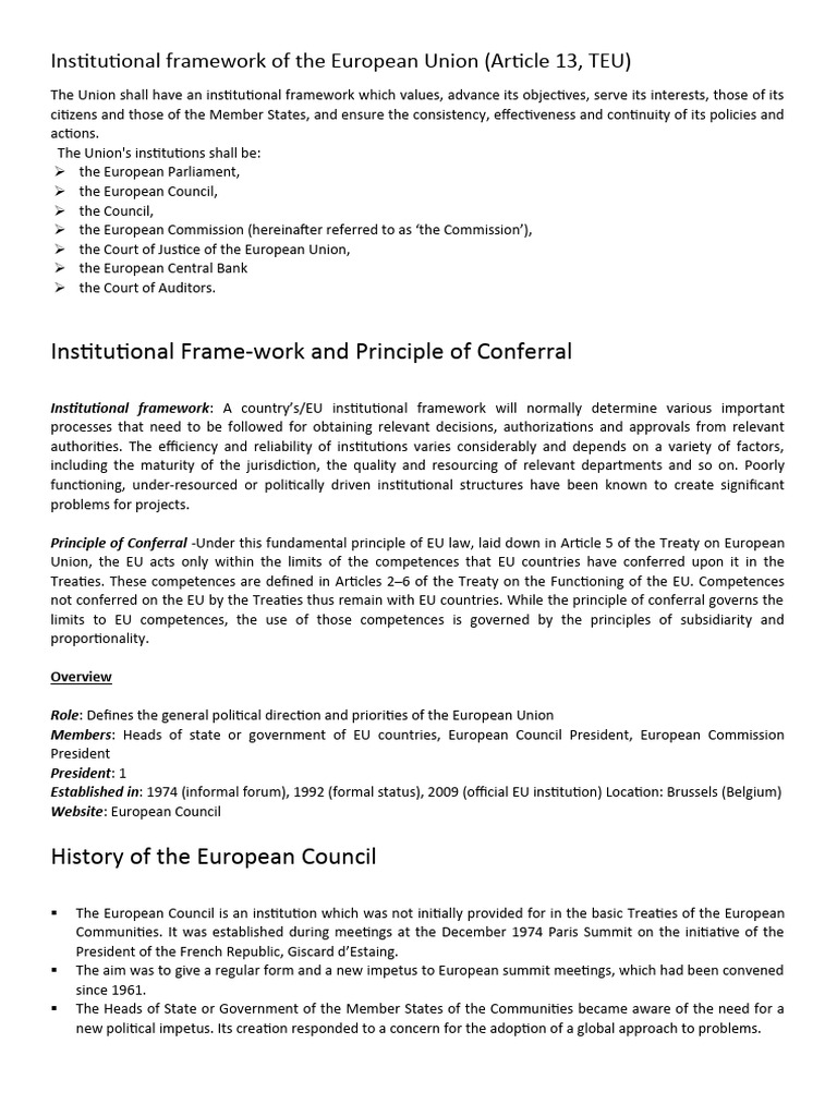 Institutional Framework of The European Union | PDF | European Council ...