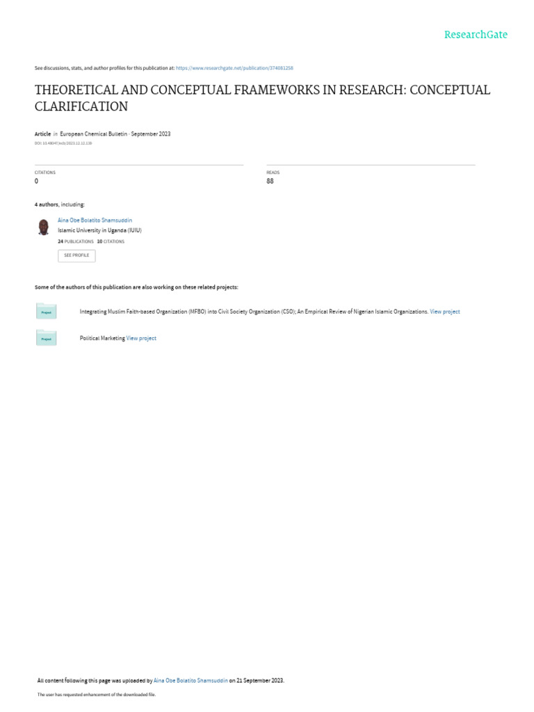Theoretical and Conceptual Frameworks in Research: Conceptual ...