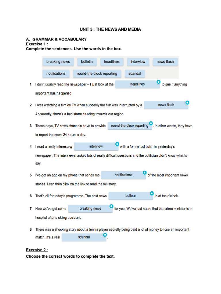 Unit 3 - Grammar - Vocabulary - KEY | PDF | News | Newspapers
