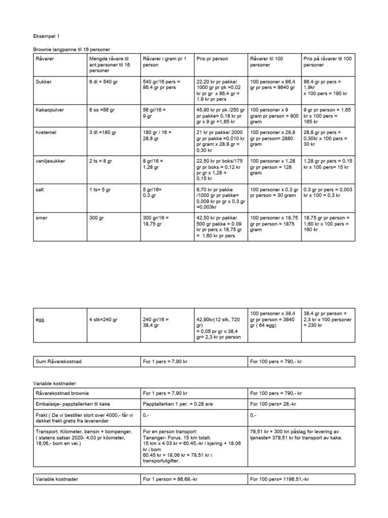Porsjonsberegning Eksempel 1 | PDF