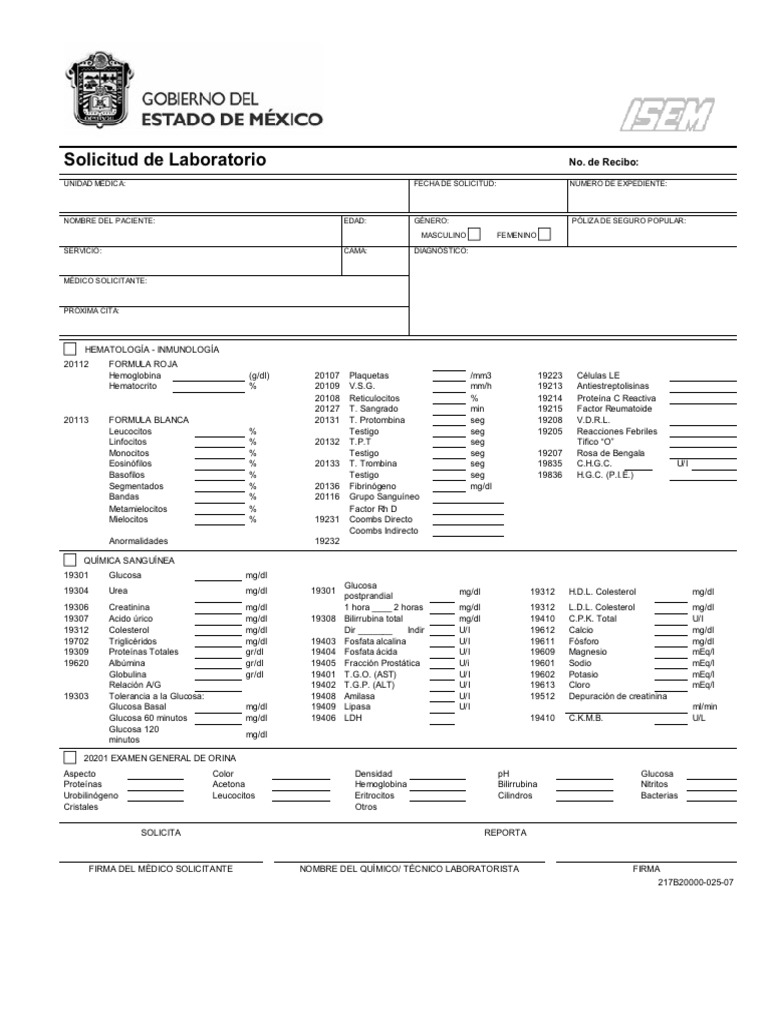 Formato Solicitud de Laboratorio | PDF | Sangre | Hematología