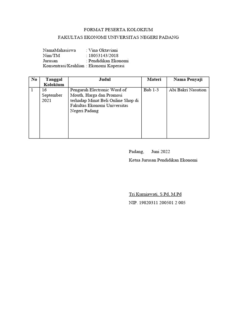 Format Peserta Kolokium Vina | PDF