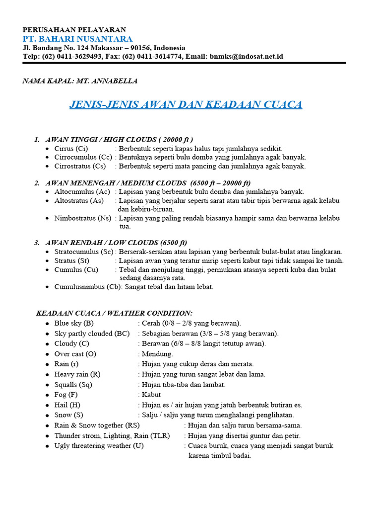 Jenis-Jenis Awan Dan Keadaan Cuaca | PDF