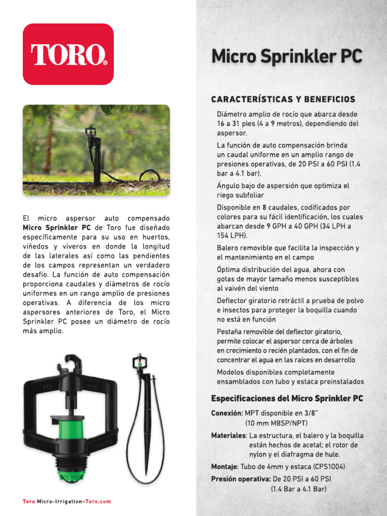 Ficha Tecnica Micro Aspersor VI PC TORO | PDF