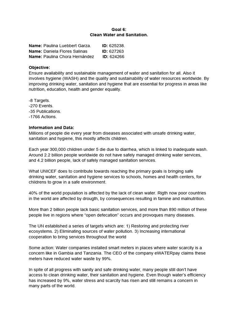 Goal 6 - Clean Water and Sanitation. | PDF