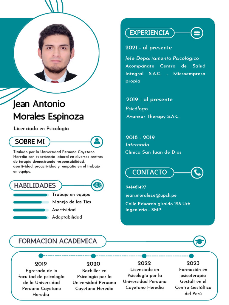 CV Actualizado 2023 - Jean Morales | PDF | Sicología | Terapia Gestalt