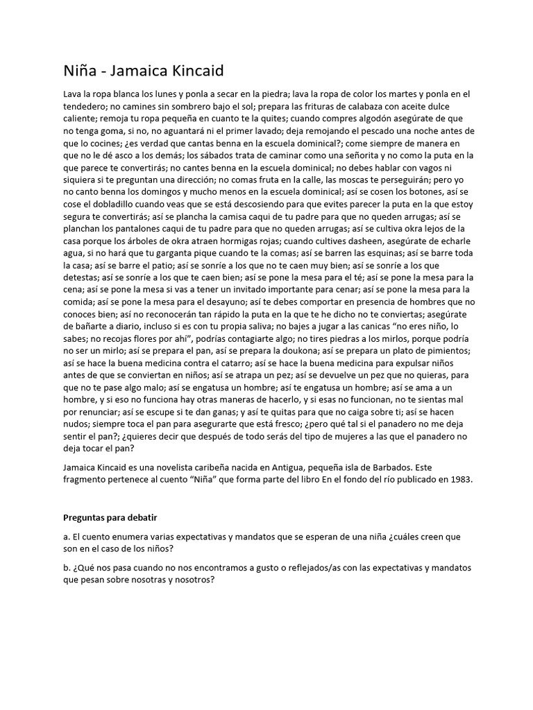 02 Niña - Jamaica Kincaid | PDF