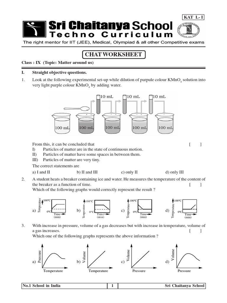 IX - Chemistry KAT Worksheet - I | PDF | Water | Latent Heat