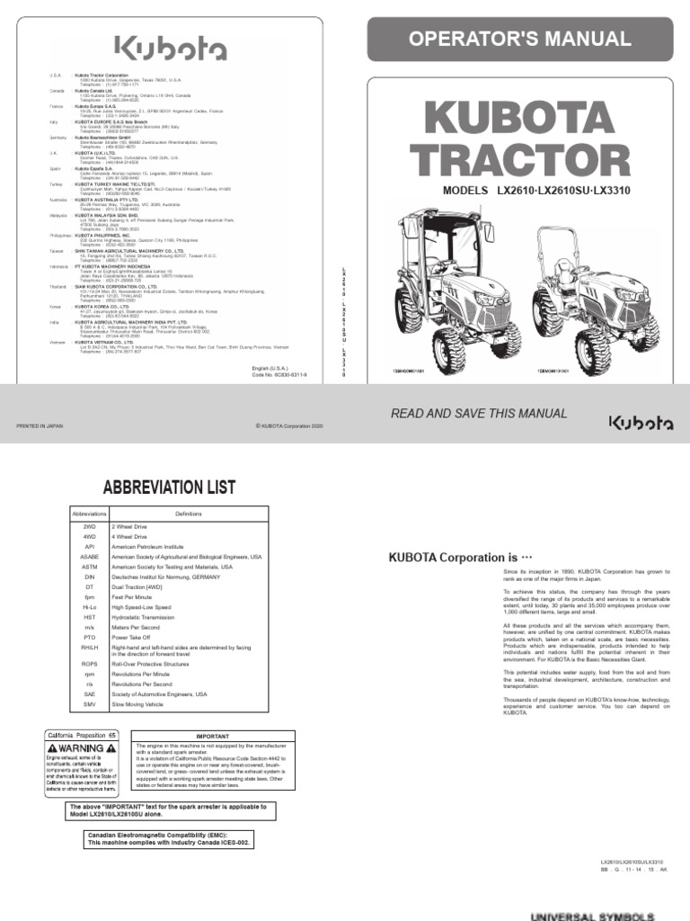 LX2610HSD Operators Manual | PDF | Tractor | Mechanical Engineering