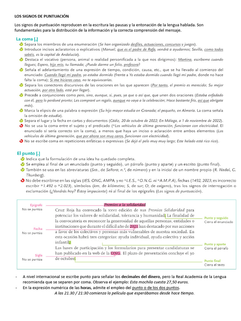 LOS SIGNOS DE PUNTUACIÓN (La Coma y El Punto) | PDF