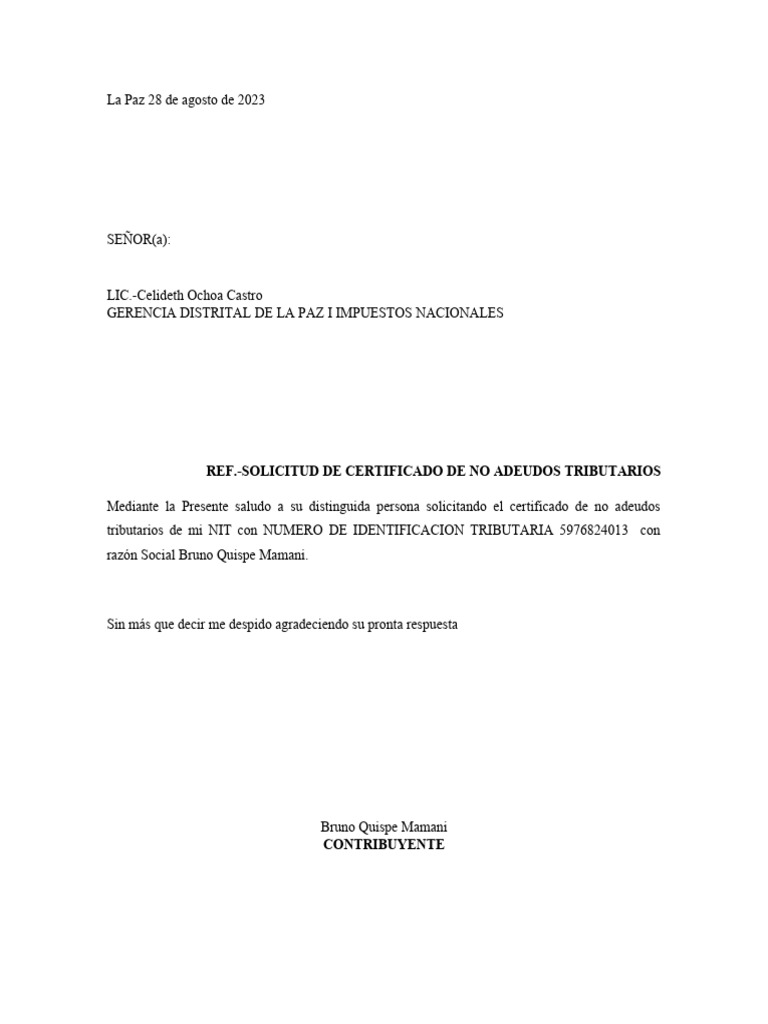 Carta Certificado de No Adeudo | PDF