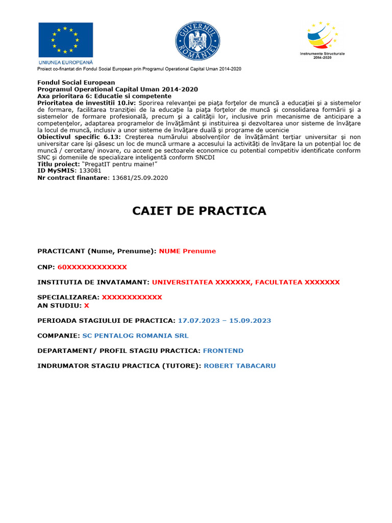 (Model European) Nume Prenume - Student | PDF