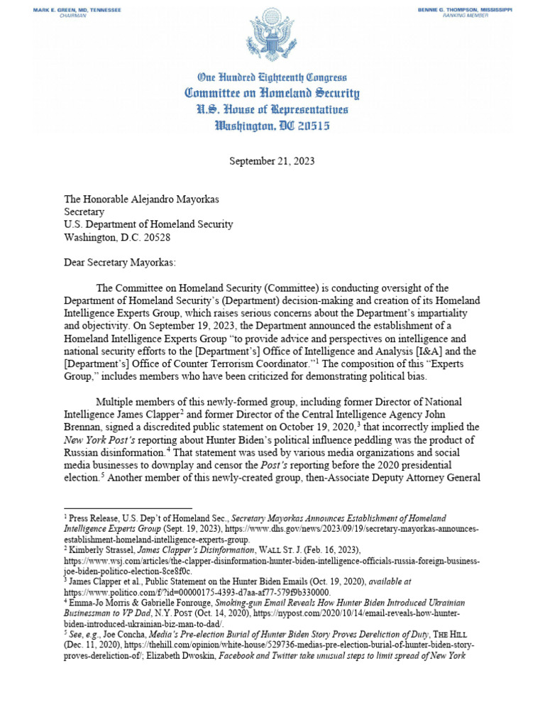 Green and Pfluger Letter To DHS | PDF