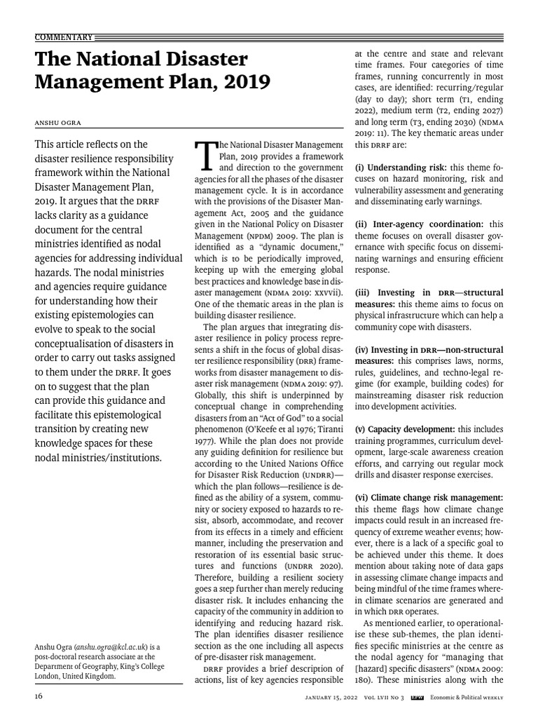 National Disaster Management Plan 2019 | PDF | Social Science | Science ...
