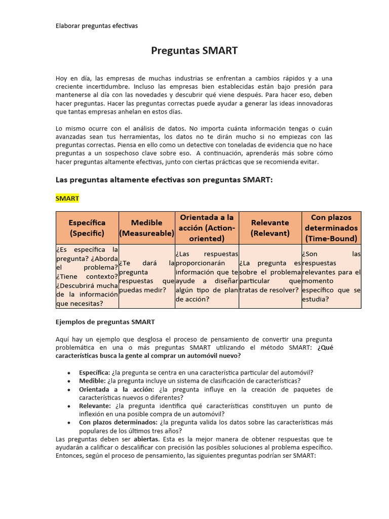 Preguntas SMART | Descargar gratis PDF | Software | Pensamiento