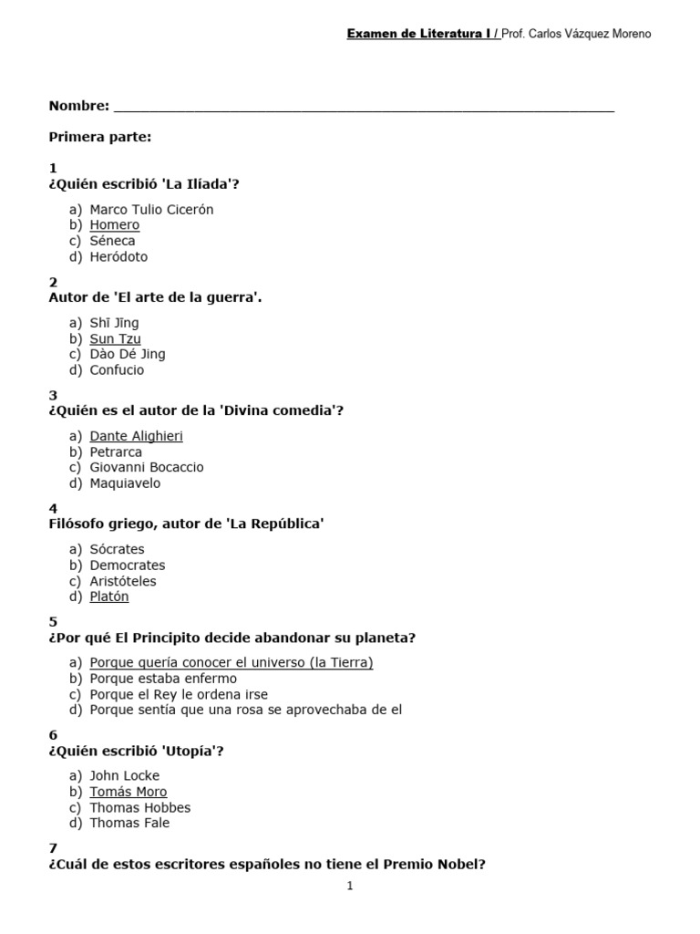 Literatura I Examen Con Respuestas | PDF | Ficción general