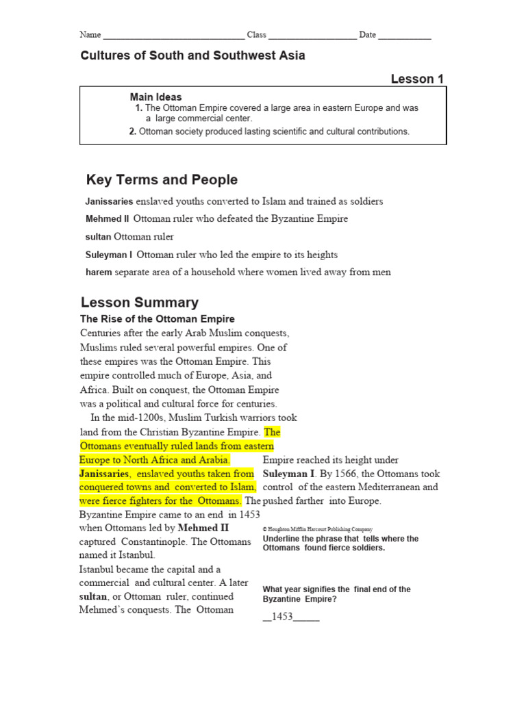 Key Terms and People: Cultures of South and Southwest Asia Lesson 1 | PDF