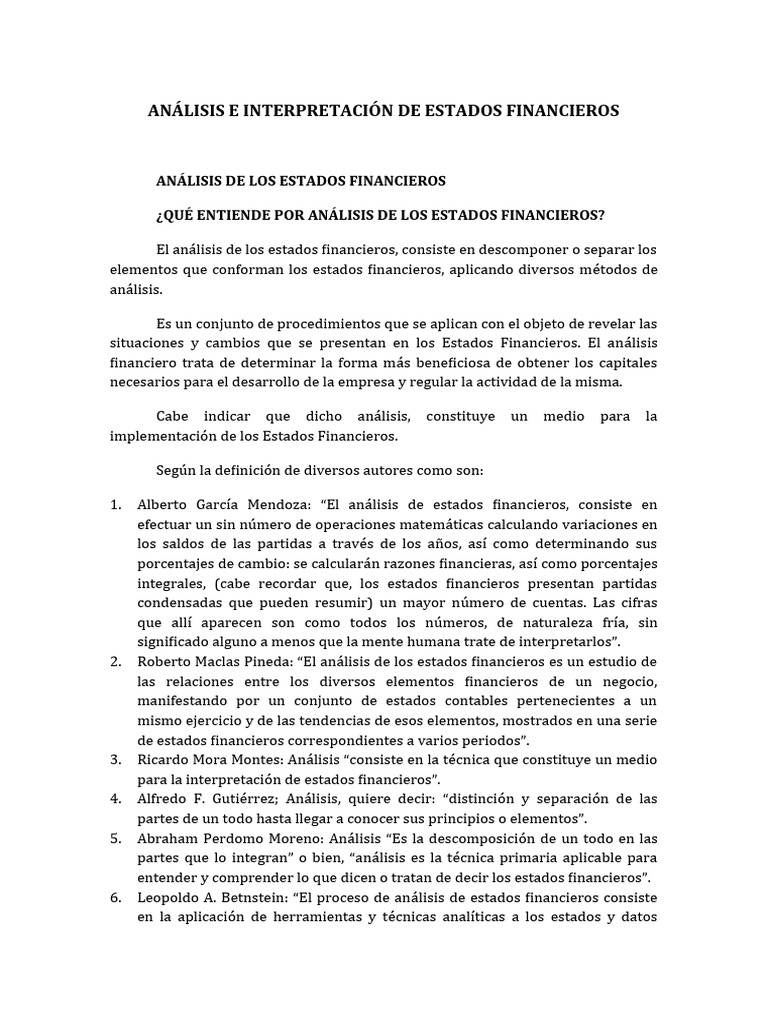 Análisis e Interpretación de Estados Financieros-teoria | PDF | Business | Estado financiero