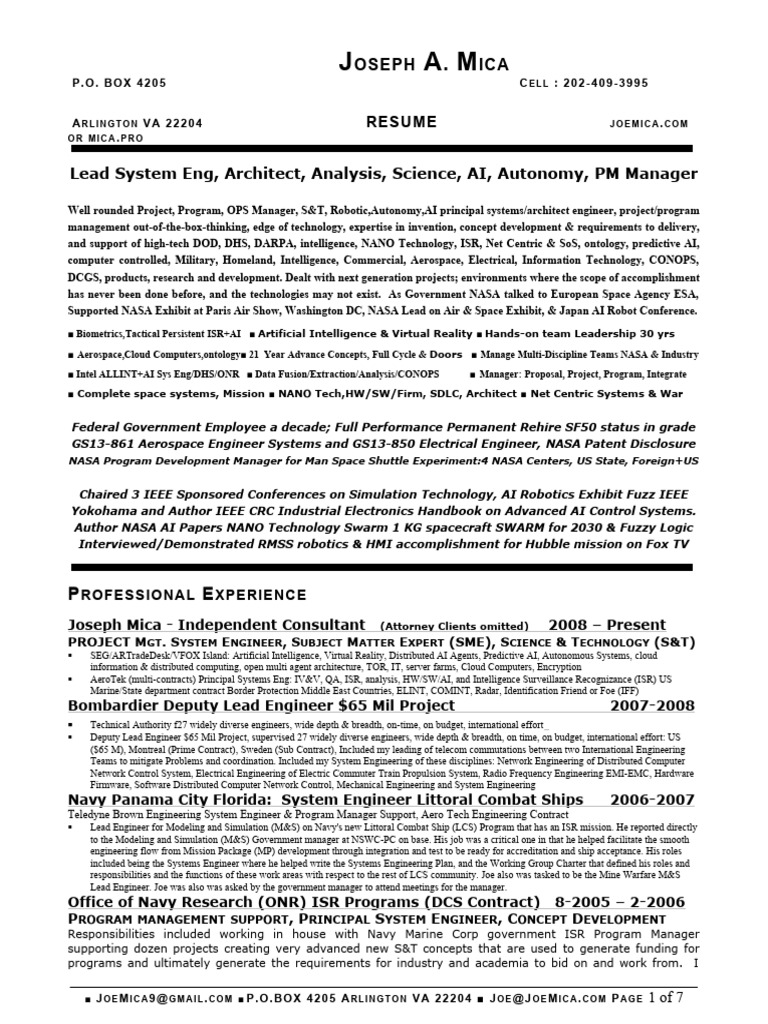 Joseph A. Mica | PDF | Signals Intelligence | Nasa