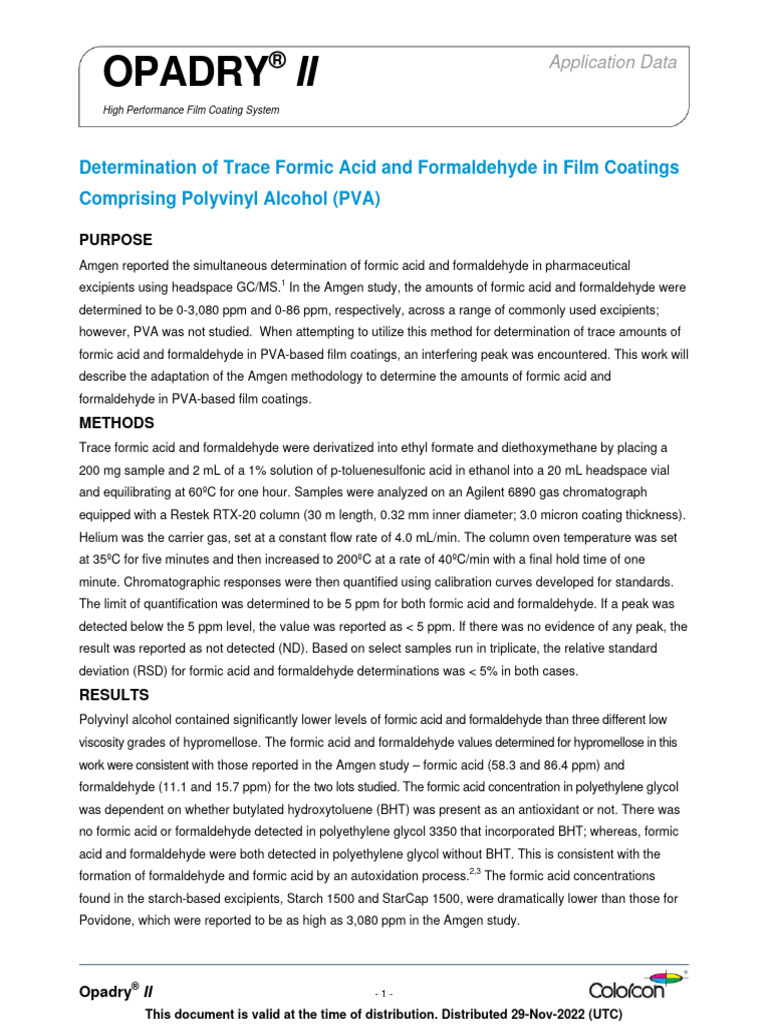 Ads Opadry II Trace Formic Acid | PDF | Gas Chromatography | Laboratories