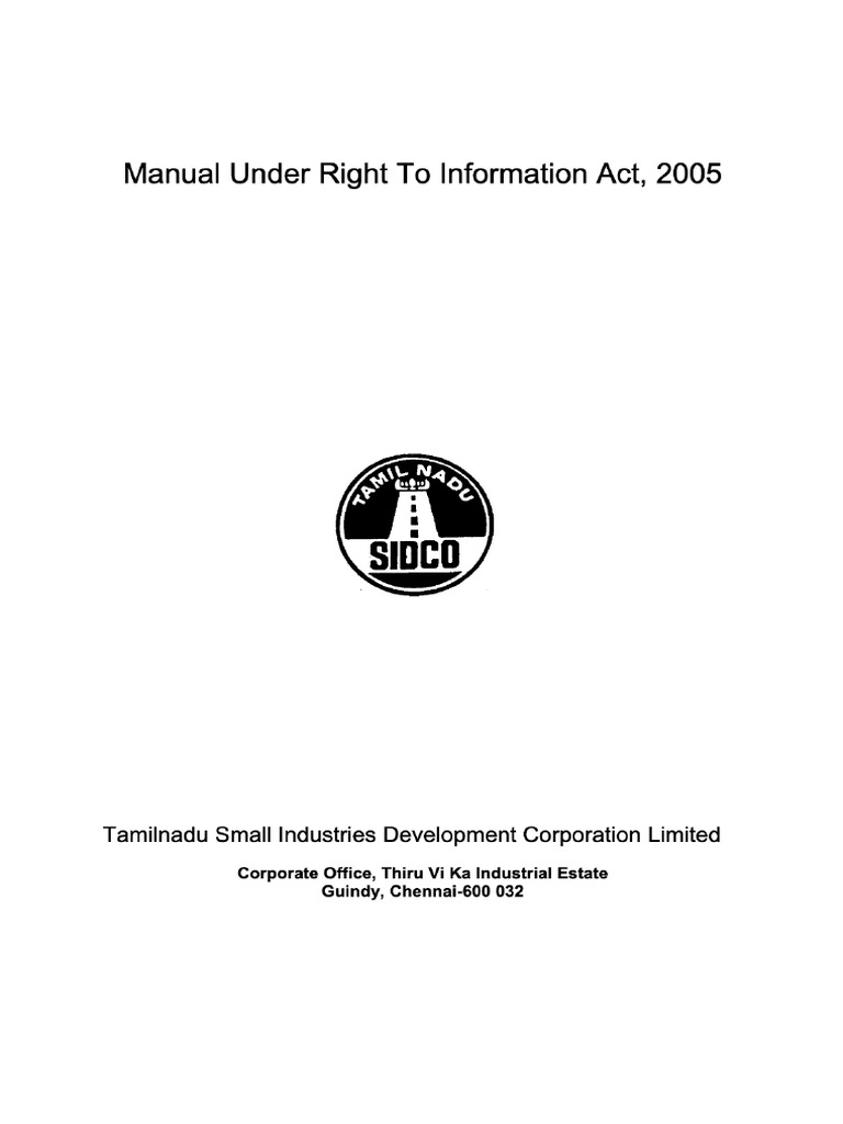 SIDCO - Tamil Nadu RTI 2005 | PDF