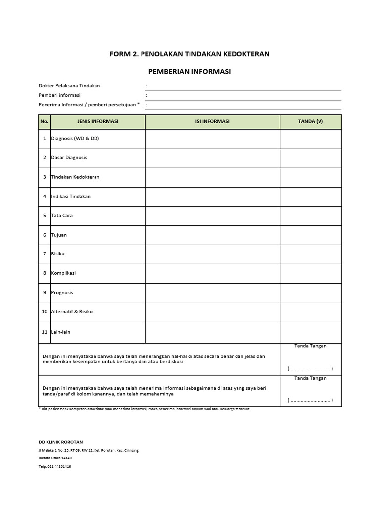Form Penolakan Tindakan Dokter | PDF