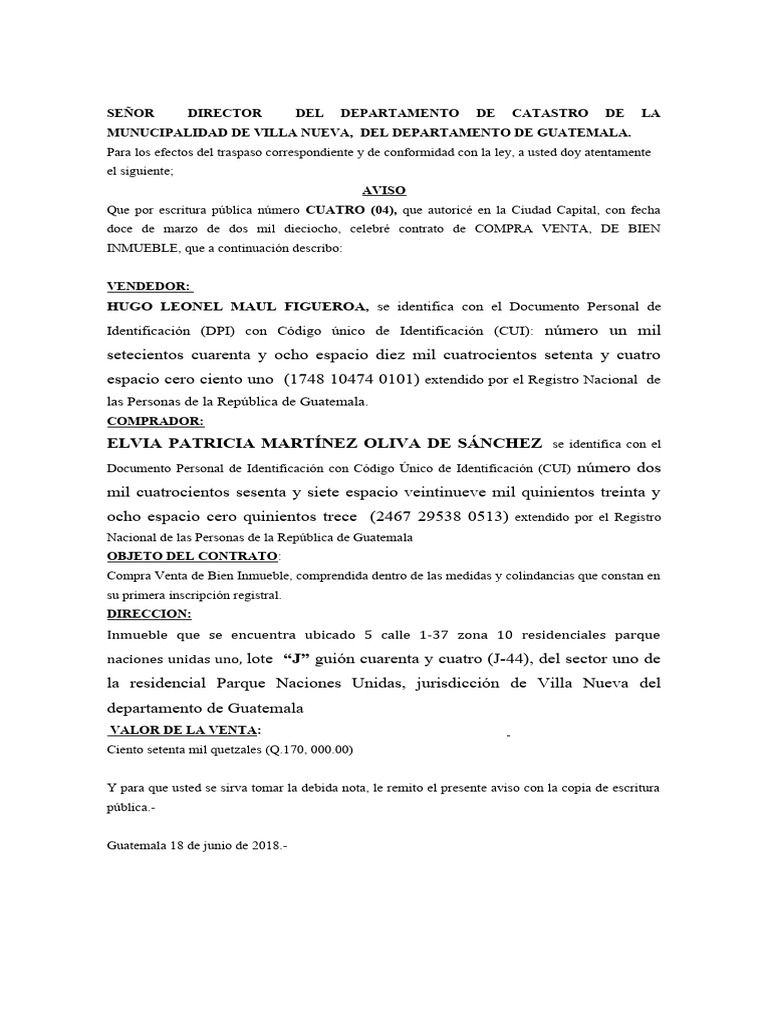 Compra Venta Inmueble Villa Nueva | PDF | Guatemala